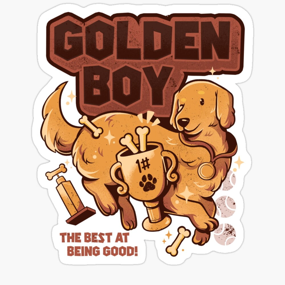 Olden Boy - Cute Golden Retriever Dog Gift Glossy Sticker Phone Decal ...