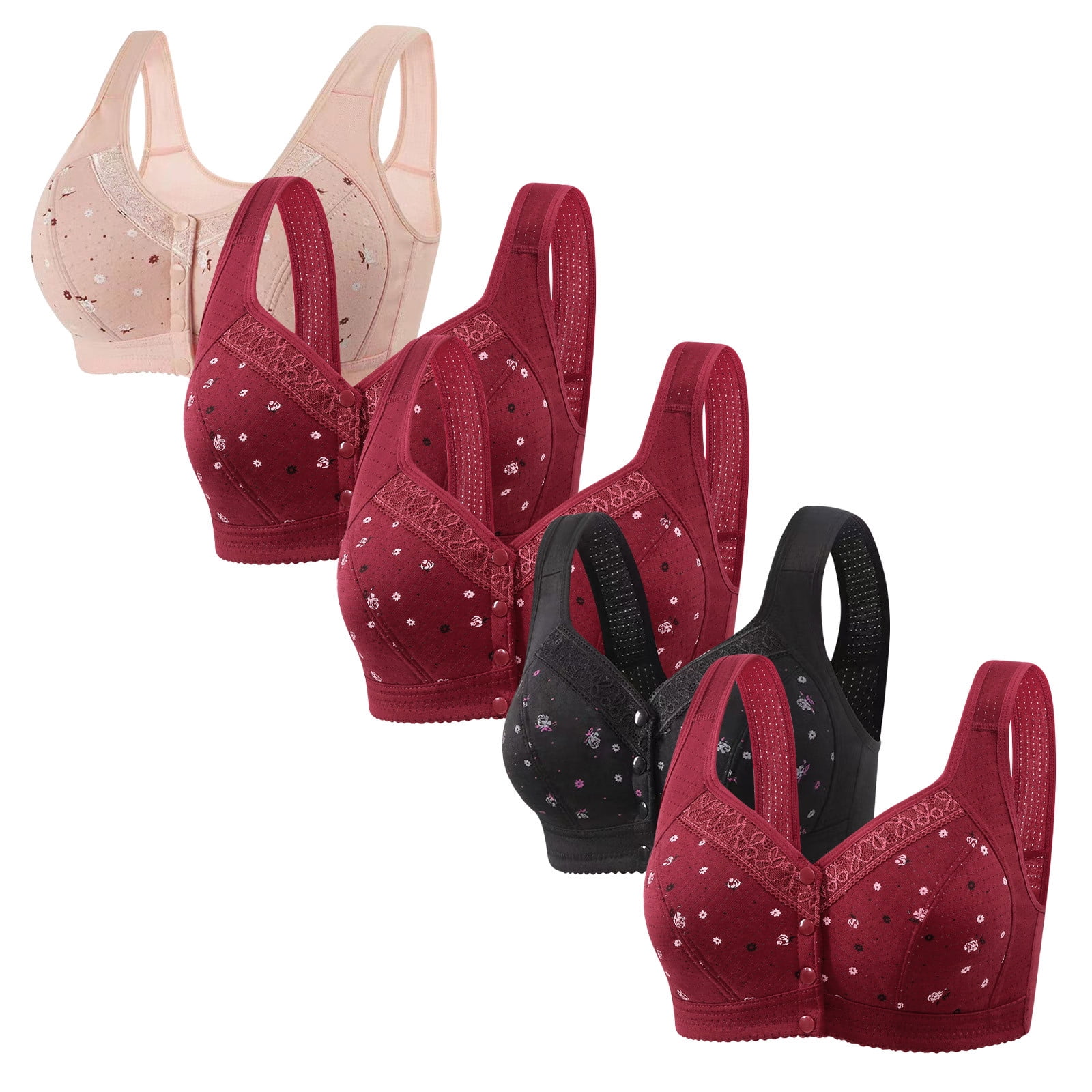 Older Women Front Close Button Bras 5 Pack Underwear Full Support No ...