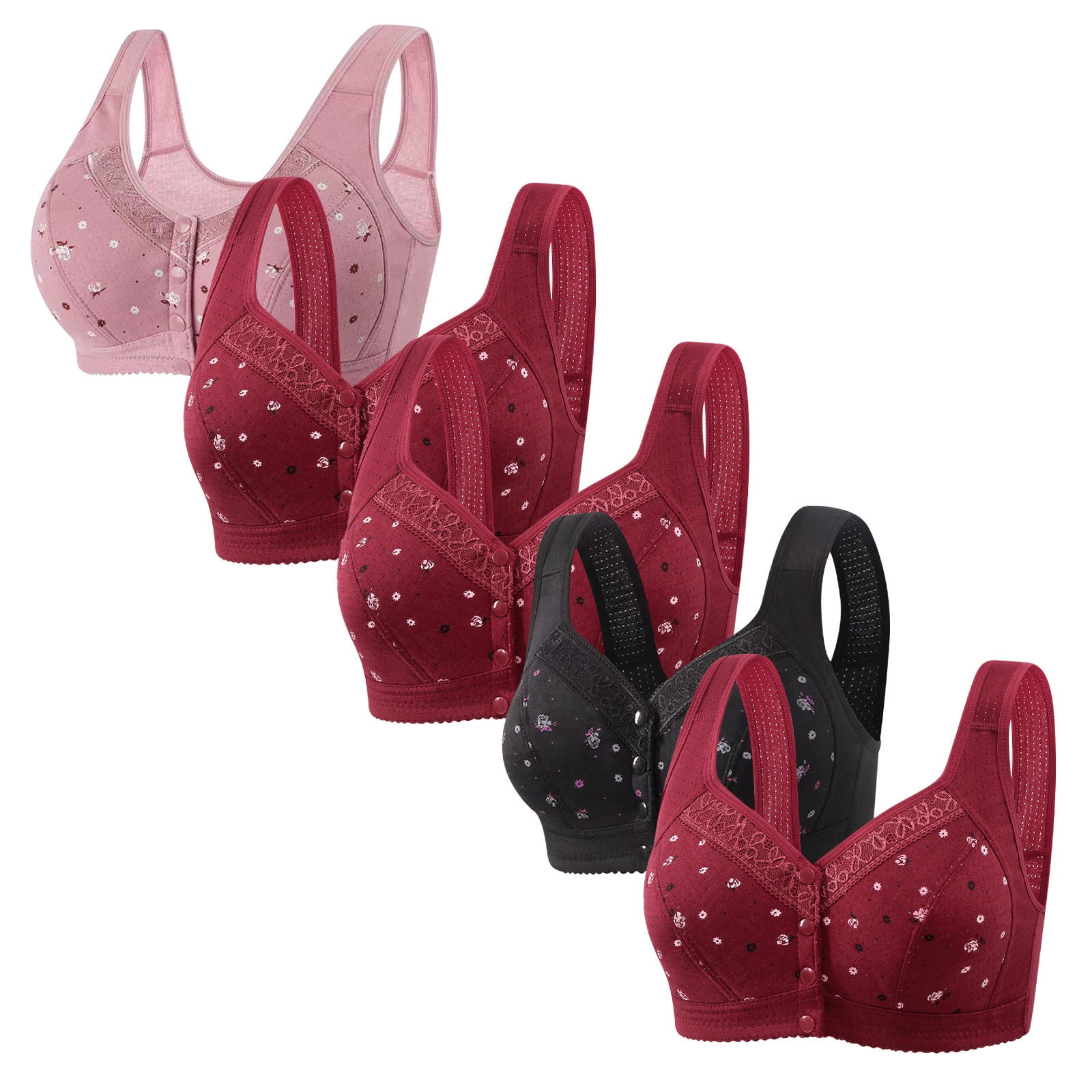 Older Women Front Close Button Bras 5 Pack Underwear Full Support No ...