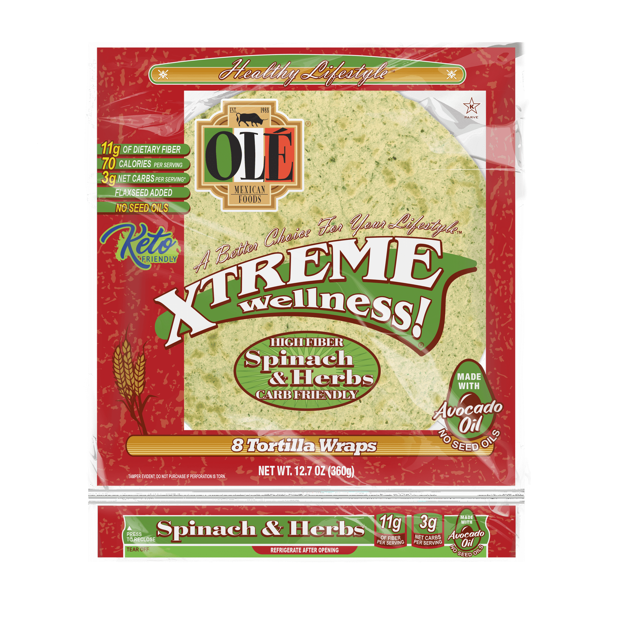 Ole Mexican Foods Xtreme Wellness High Fiber Spinach & Herbs Soft Taco ...
