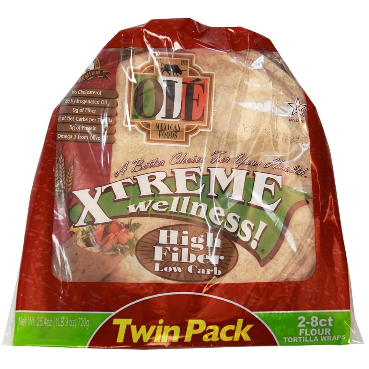Ole Xtreme Wellness High Fiber Low Carb Tortilla Wraps, Twin Pack (16 ...