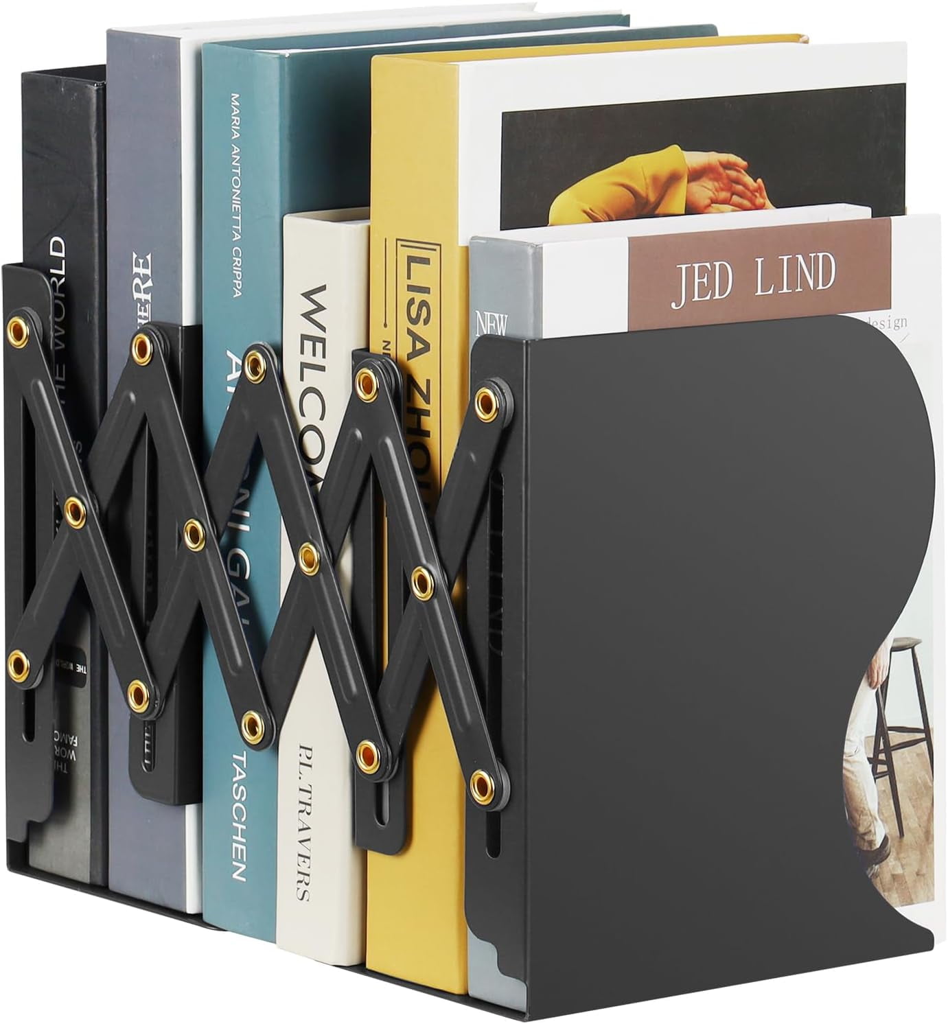 Olebes Adjustable Book Ends, Metal Non Skid Expandable Bookcase Bookend ...