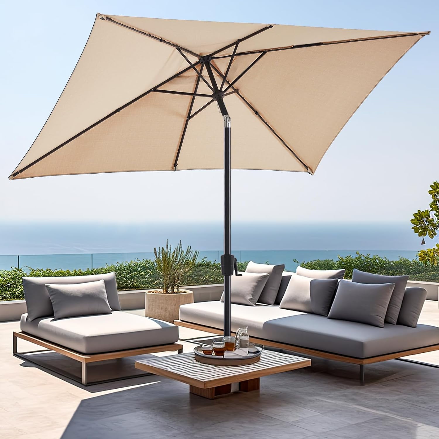 Olefin 6.6 x 9.8 FT Patio Umbrella Outdoor Table Umbrellas, 36 Month Fade Resistance Olefin ...