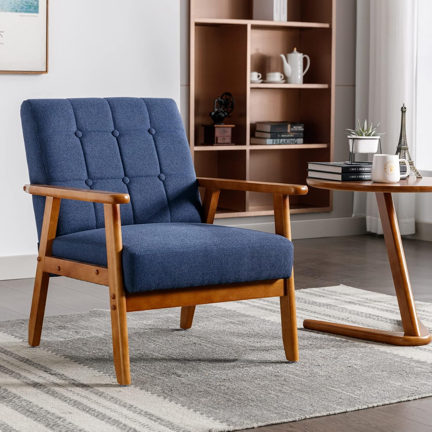 Olela Accent Chair with Wood Frame Mid-Century Modern Armchair, Button ...