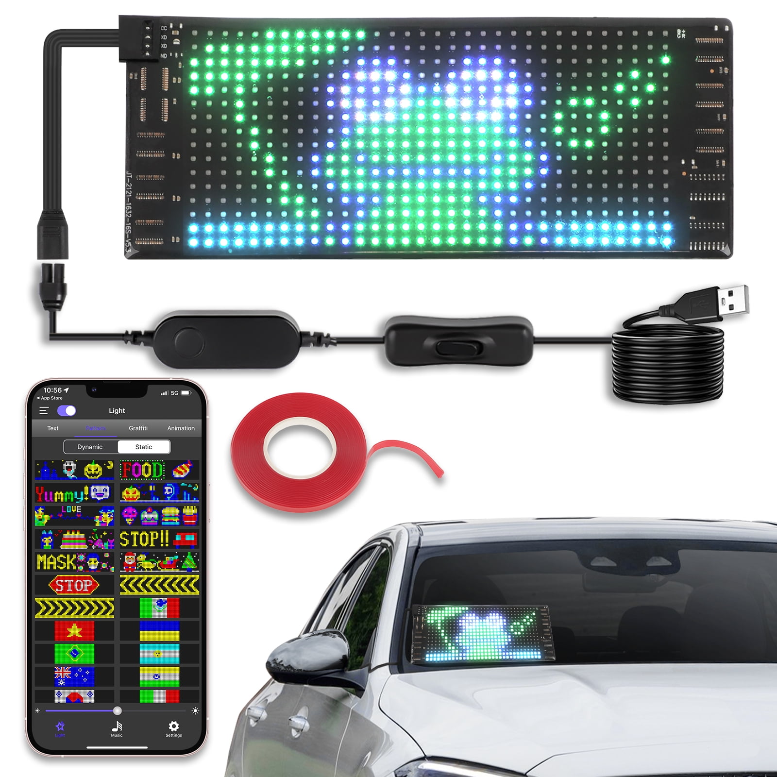 Oleyer LED Car Sign,6.7''x2.76'' Flexible LED Matrix Panel USB 5V ...