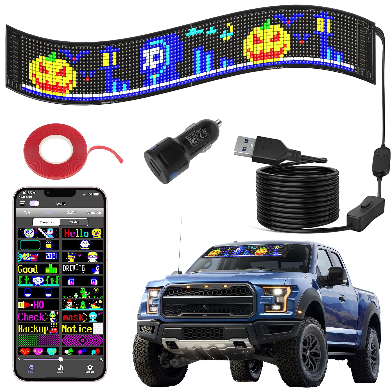 Oleyer LED Car Sign,Scrolling LED Sign,Flexible LED RGB Color Sign ...