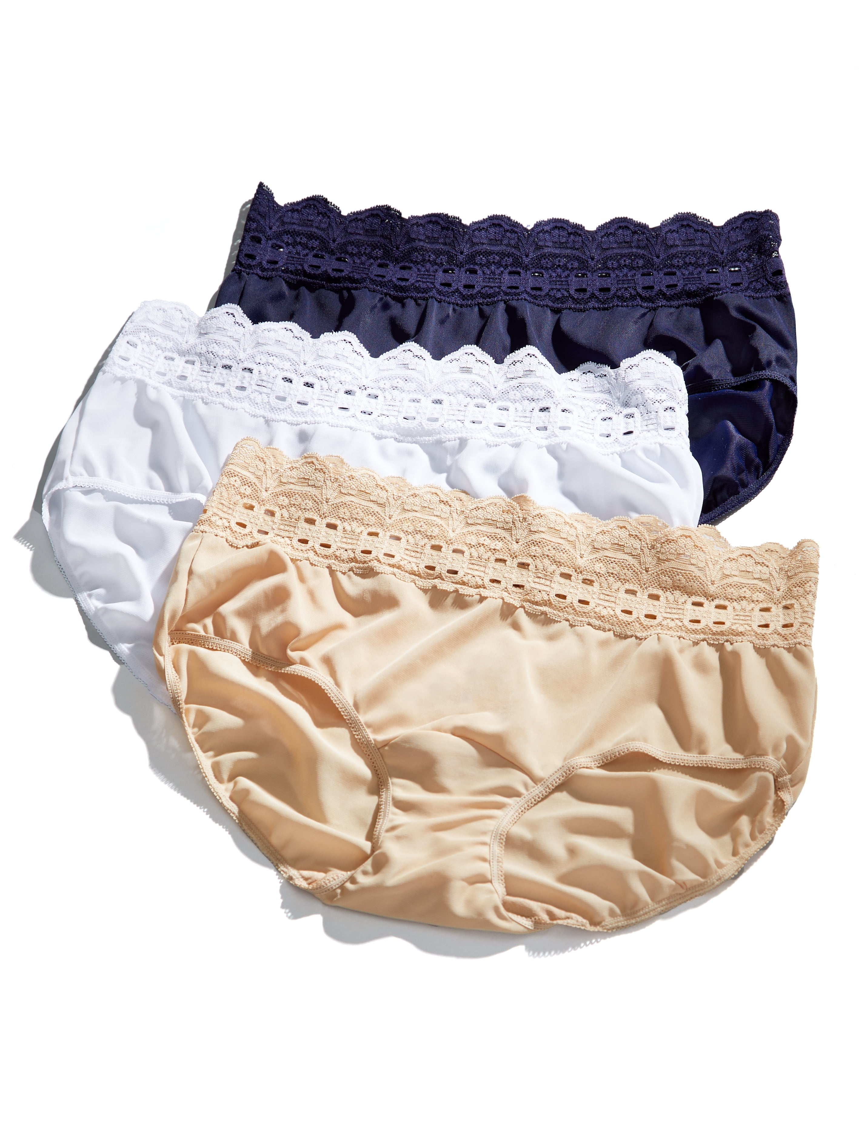 Olga BLUE/WHITE/TOAST Secret Hug Scoop Hipster Panty 3-Pack, US Small/5 ...