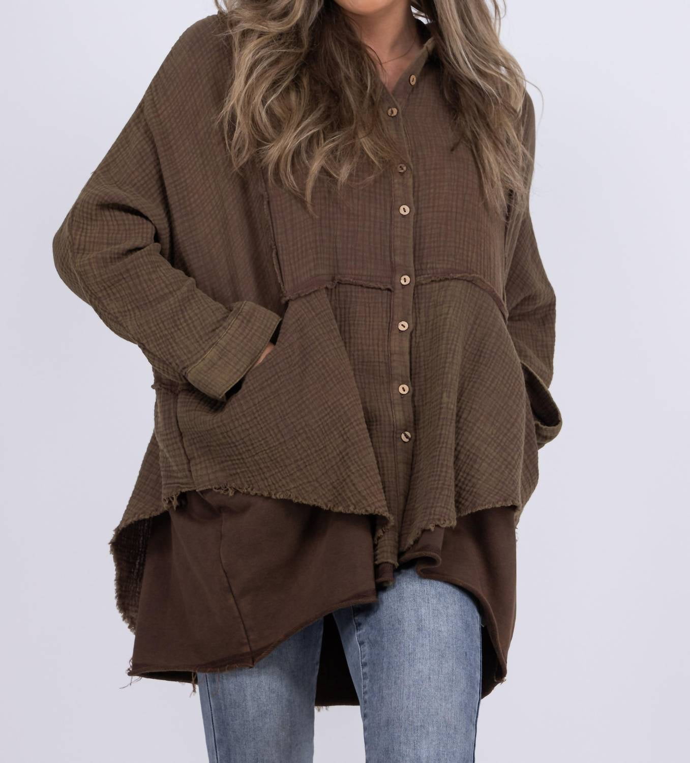 Oli & Hali Stone Cold Button Up Long Sleeve Shacket - Walmart.com