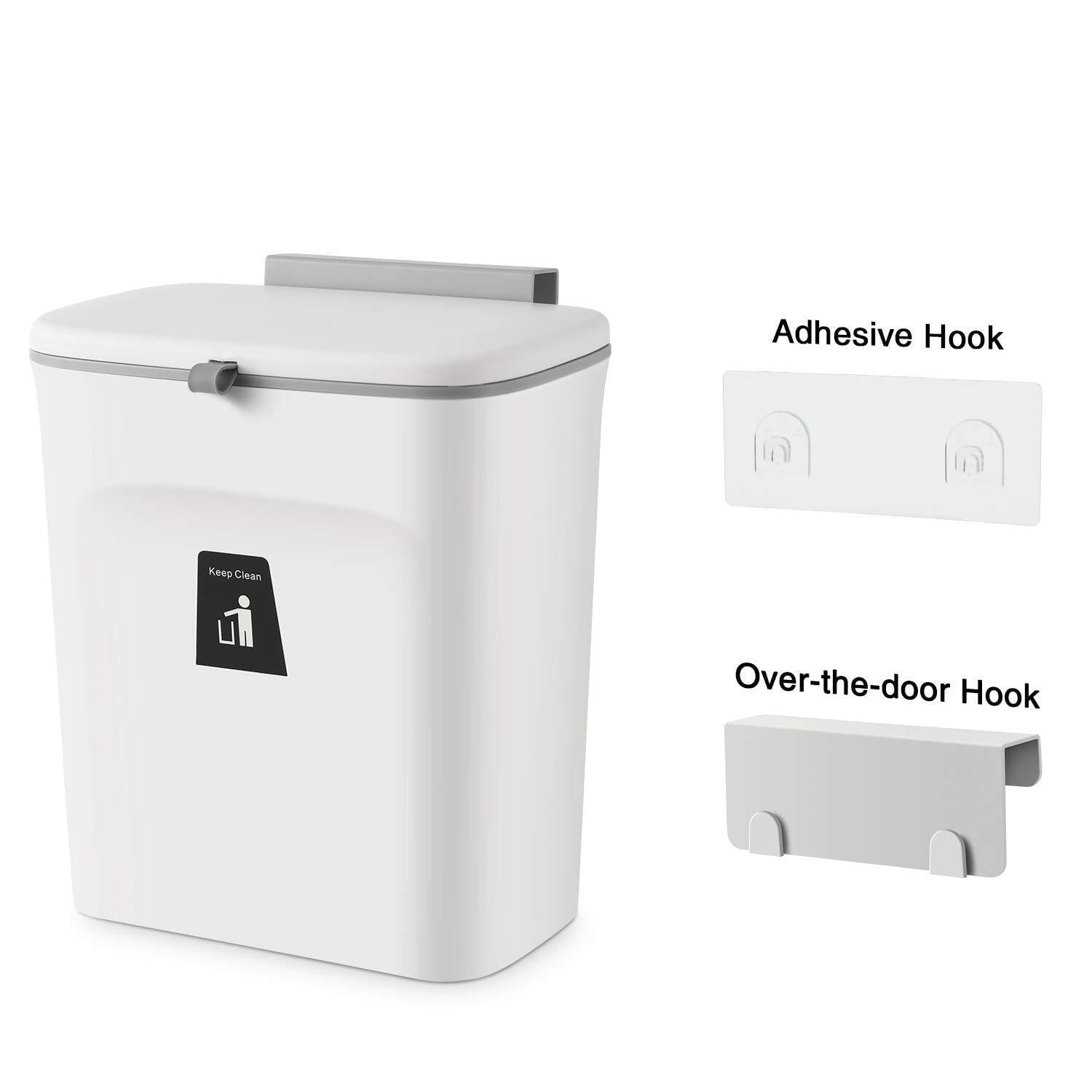 Olibuy 2.4 Gallon Hanging Trash Can for Kitchen Cabinet Door with Lid ...