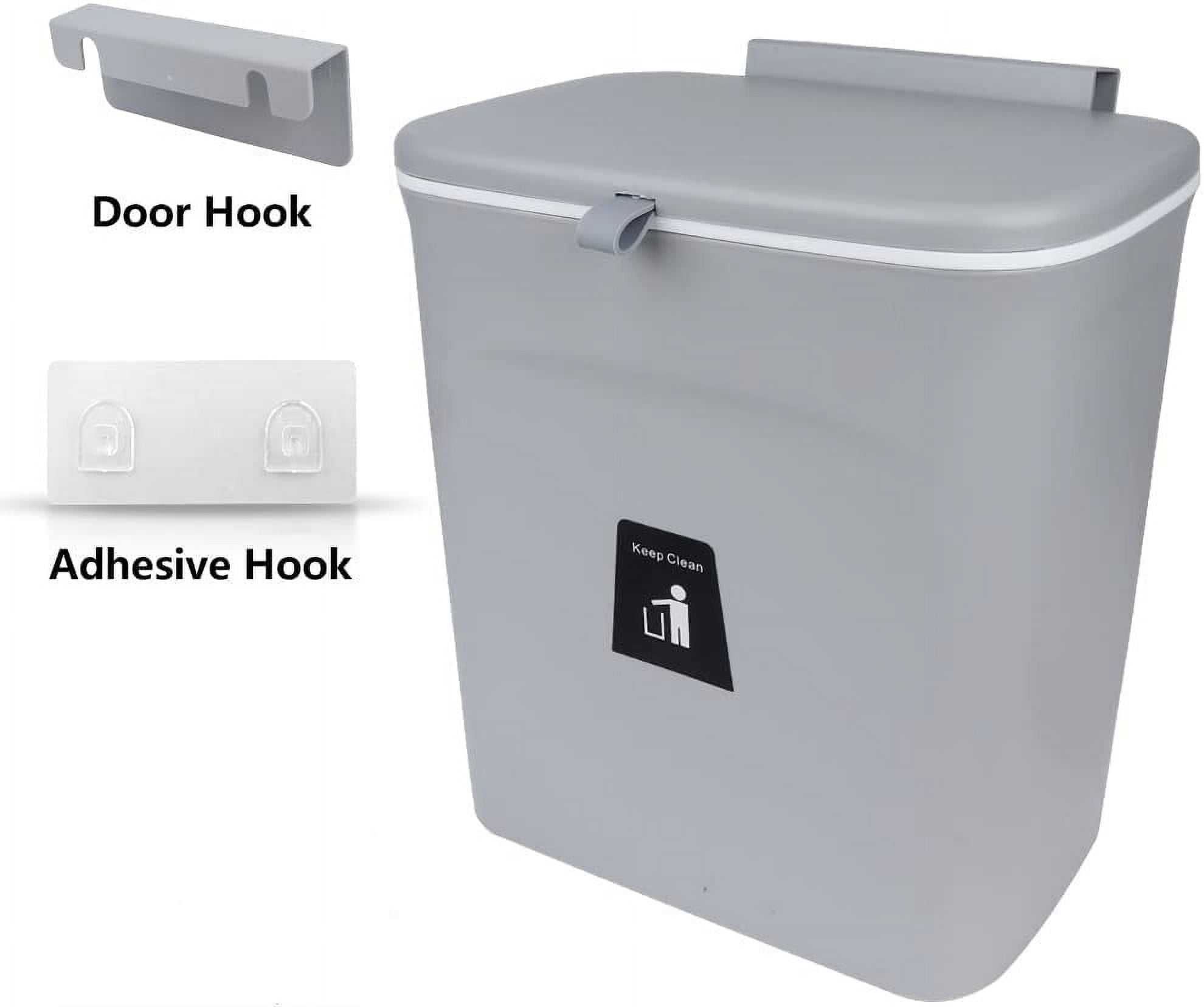 Olibuy 2.4 Gallon Hanging Trash Can for Kitchen Cabinet Door with Lid ...