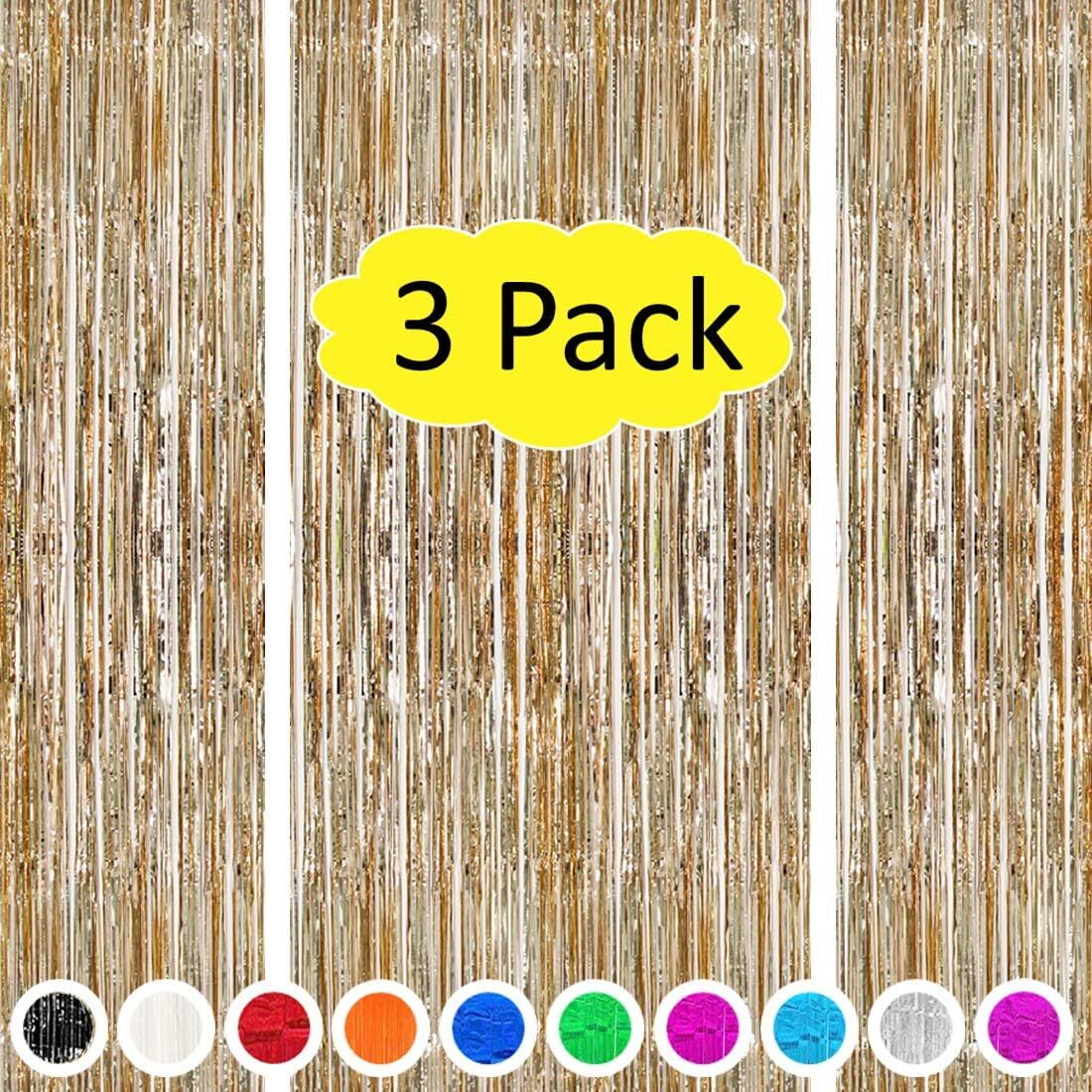 Olibuy 3 Pack Gold Plastic Tinsel Fringe Backdrop Curtains Party ...