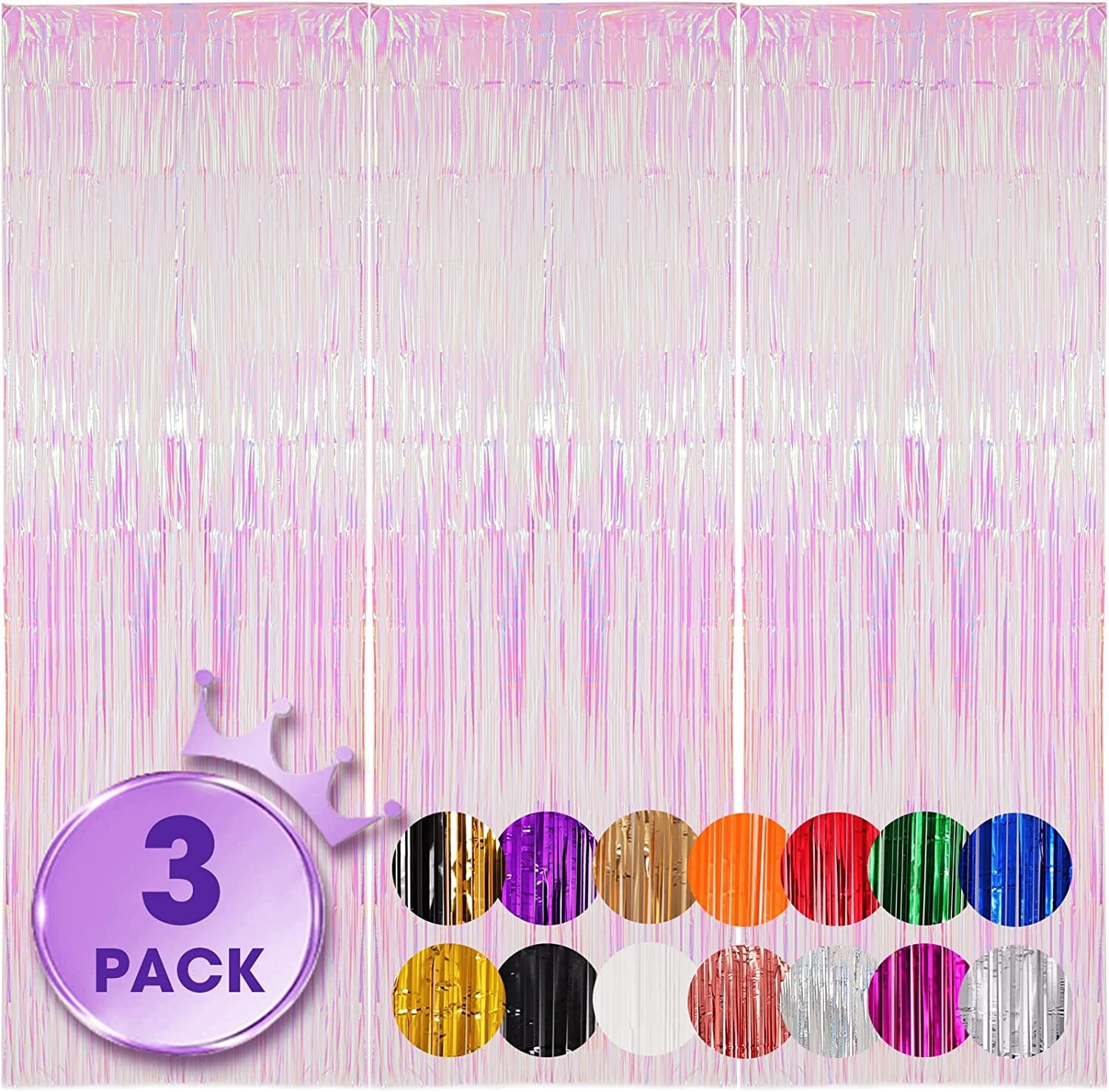 Olibuy 3 Pack Multicolor Plastic Tinsel Fringe Backdrop Curtains Party ...