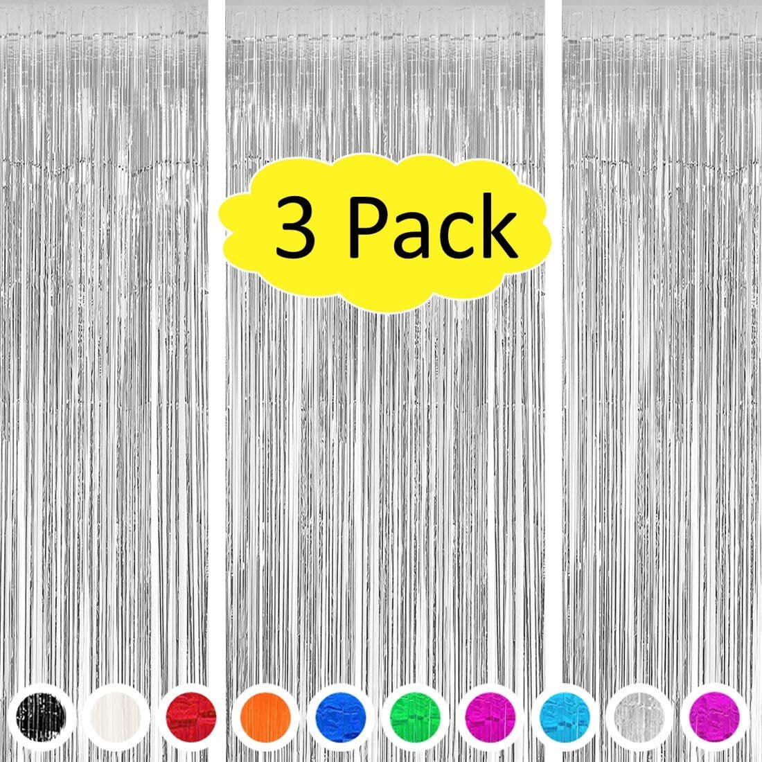 Olibuy 3 Pack Silver Plastic Tinsel Fringe Backdrop Curtains Party ...