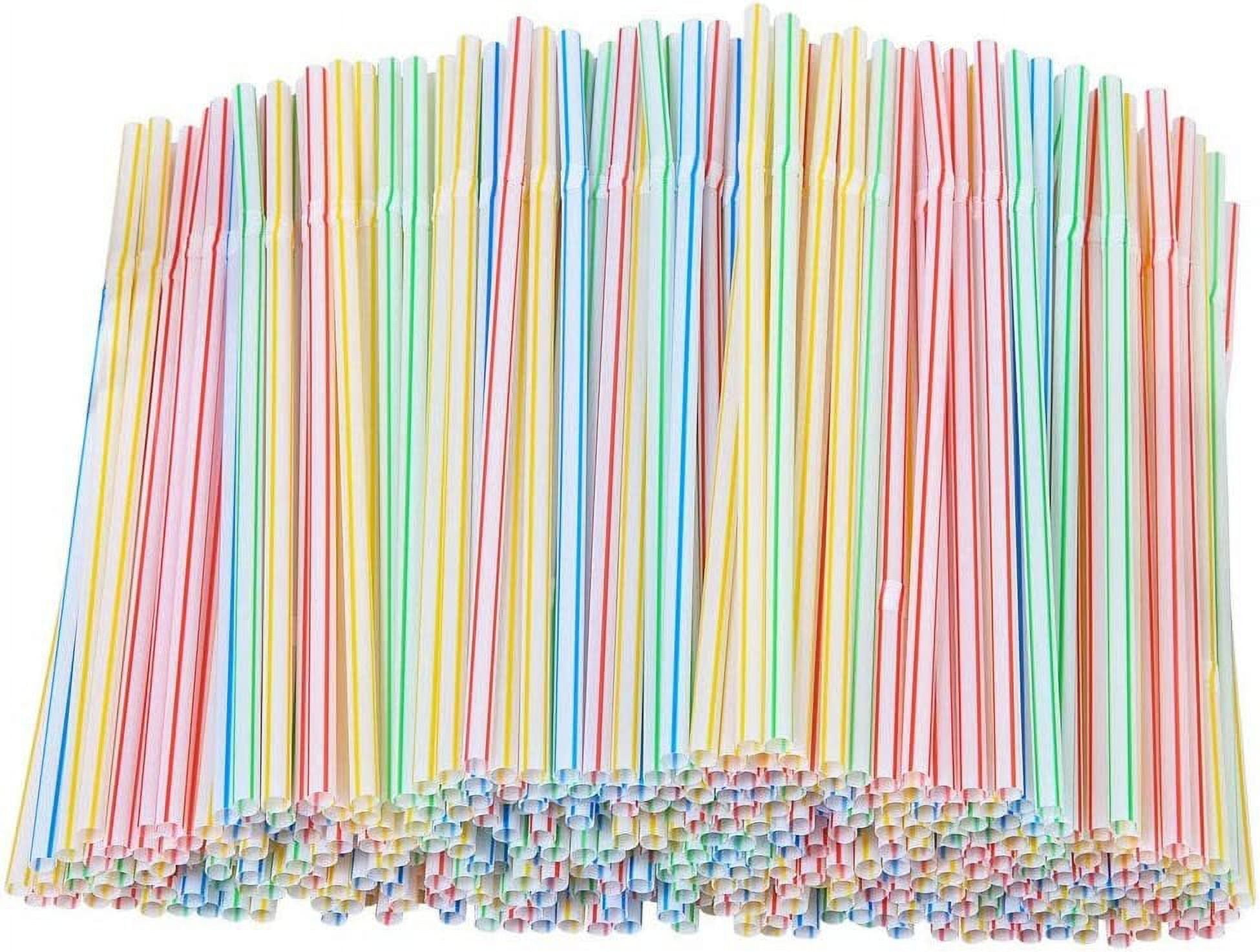 RUseeN [300 Pack] Striped Flexible Plastic Drinking Straws Disposable ...