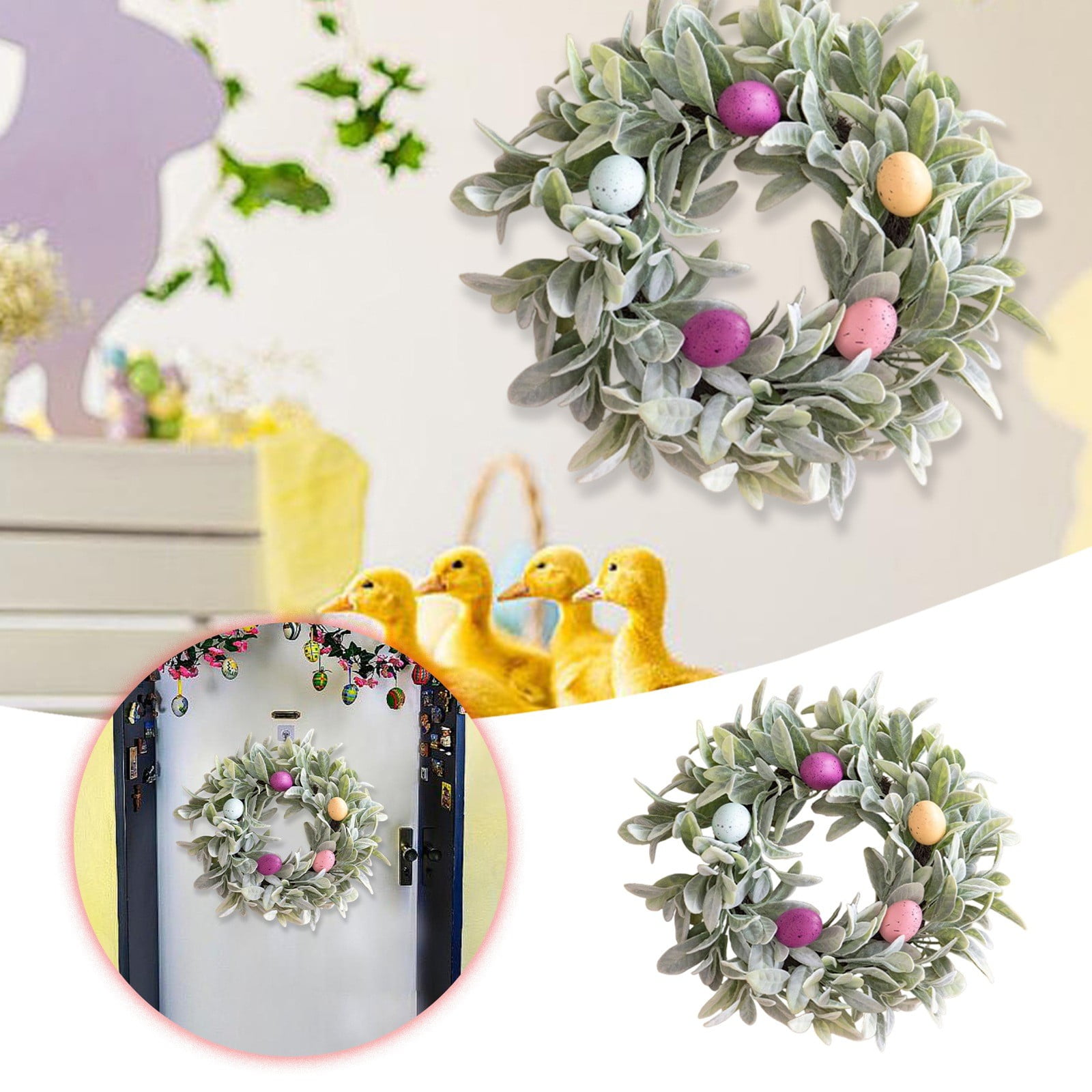 Oliegs Stocking Faux Flocked Lamb Ear Leaf And Easter Egg Vine Wreath ...