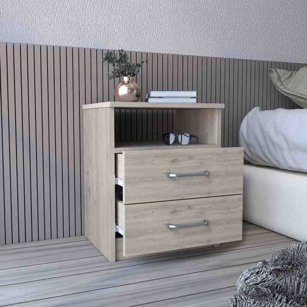 Olienza Light Gray Nightstand with 2 Drawers & 1 Shelf - Walmart.com