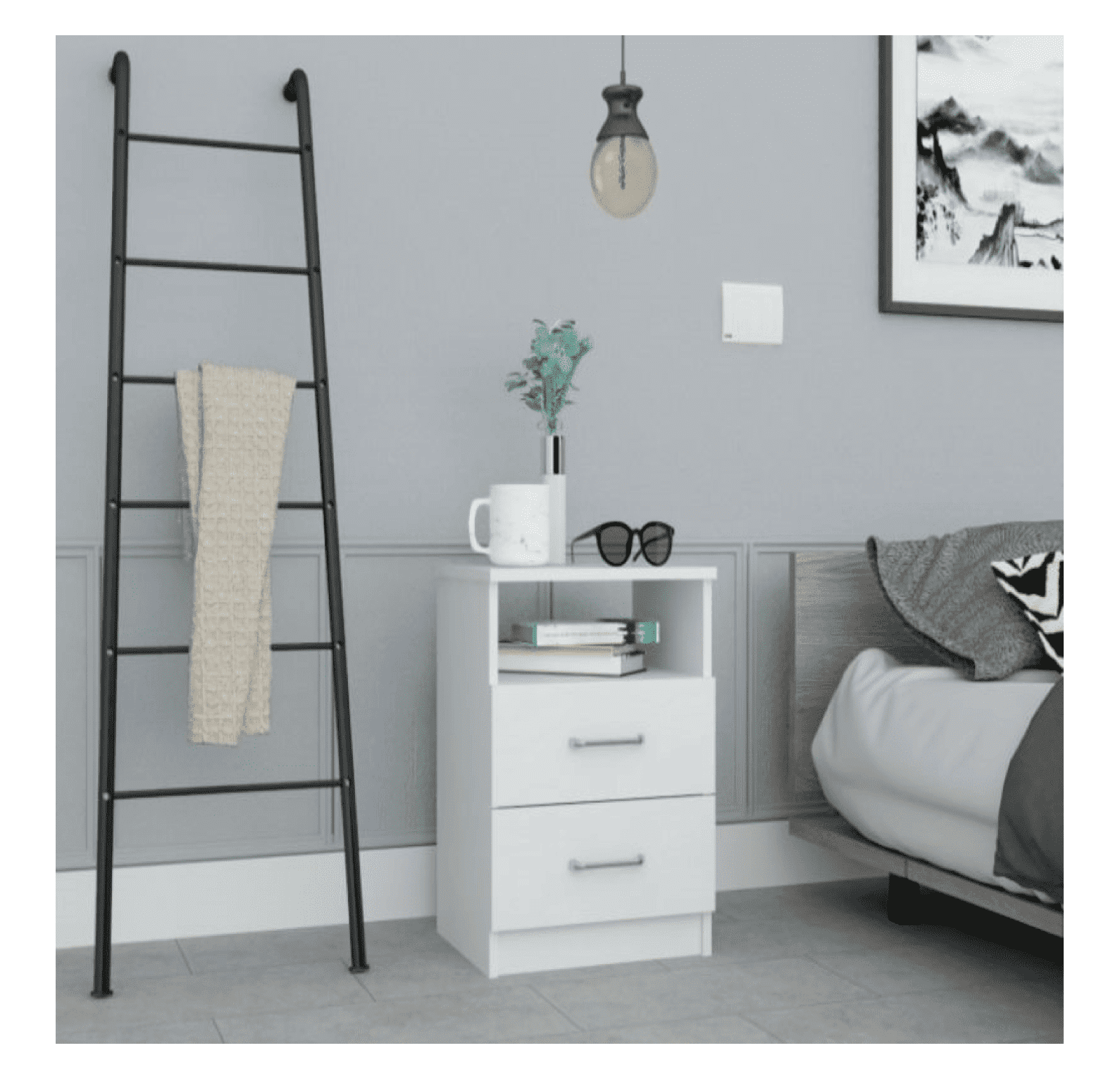 Olienza Nightstand, 2 Drawer Bedside Table, White Finish - 19.9" H ...