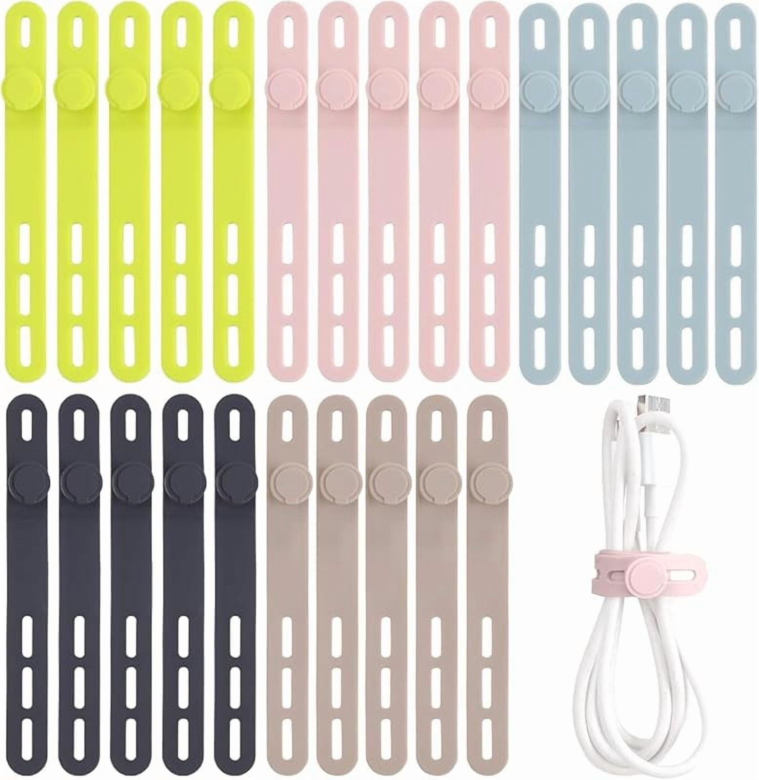 Oligei 25 Pcs Silicone Cable Ties, Cable Ties Reusable, High Elasticity ...