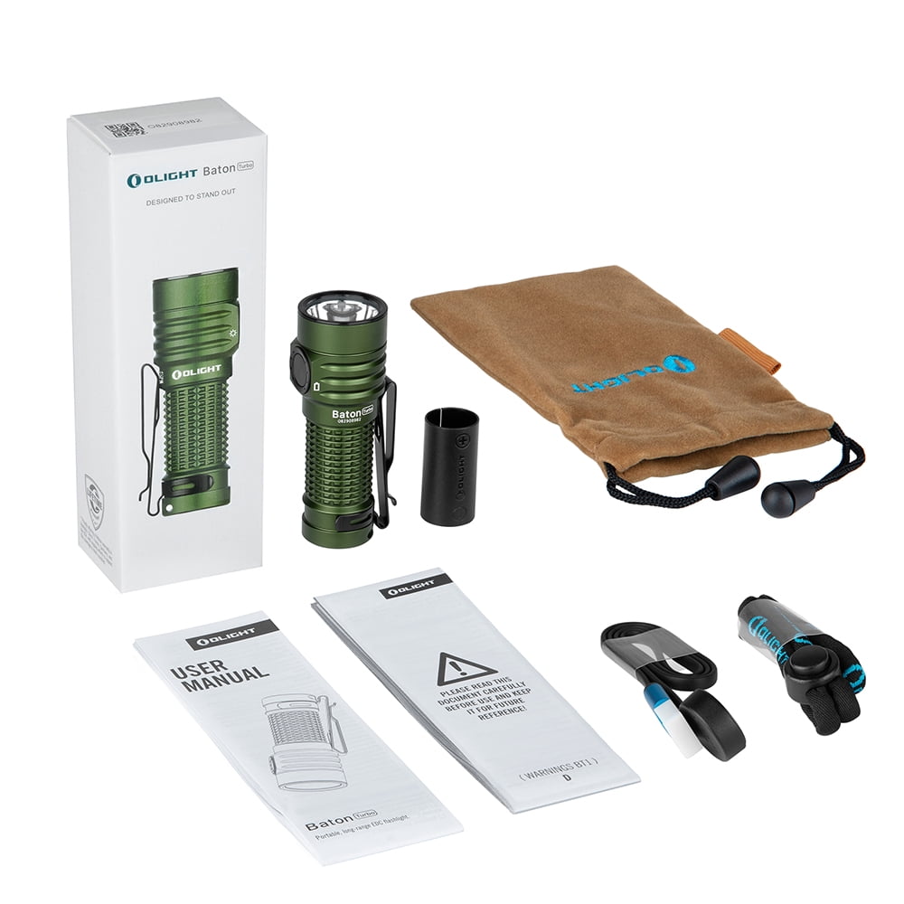 Olight Baton Turbo Compact Flashlight, 510m Long-Range Beam, OD Green ...