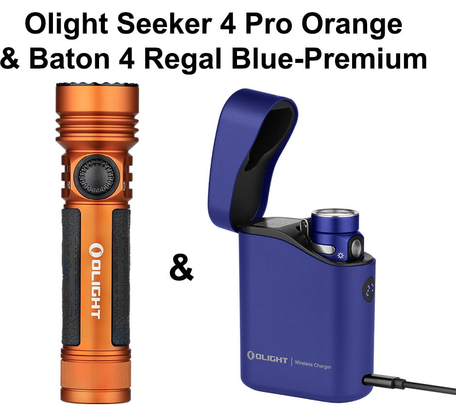 Olight Seeker 4 Pro Orange CW Flashlight & Baton 4 Regal Blue Premium ...