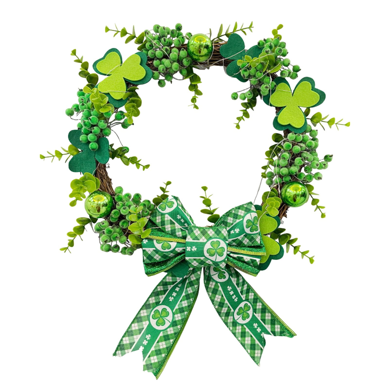 Olilia 12 Inch St Patricks Day Wreath Decorations, Artificial Shamrock Clover Decor with Bows ...