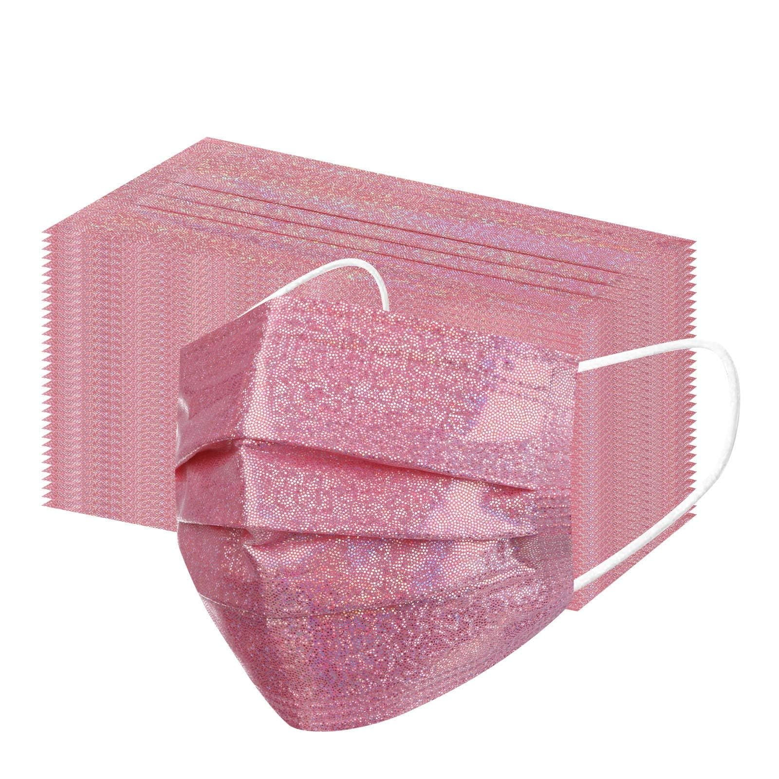 Olilia 30Pack Sparkly Cute Disposable Face Masks, Pink Glitter Face ...