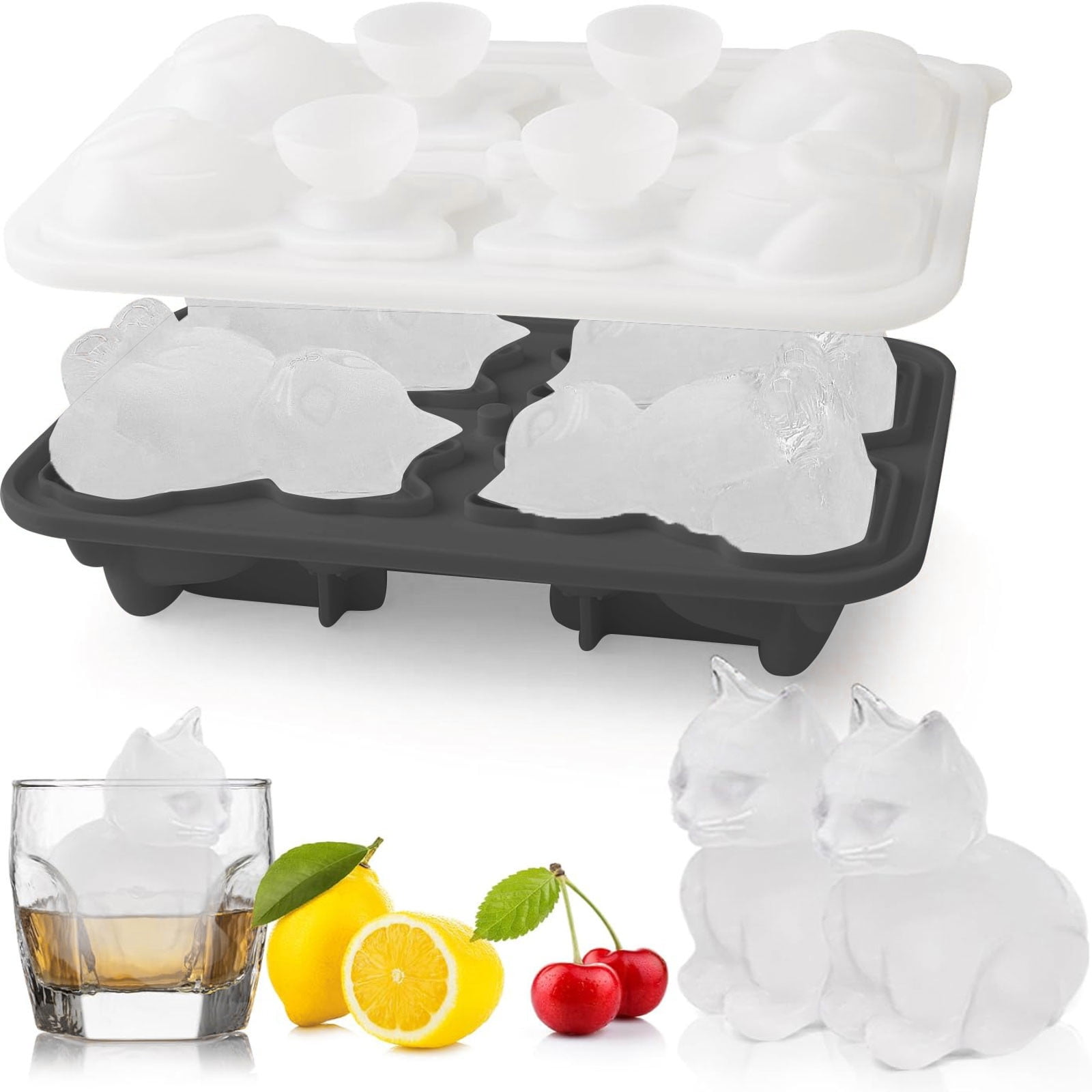 Olilia 3D Cat Ice Cube Mold,Slow-Melting & BPA-Free Silicone Cat Shapes ...