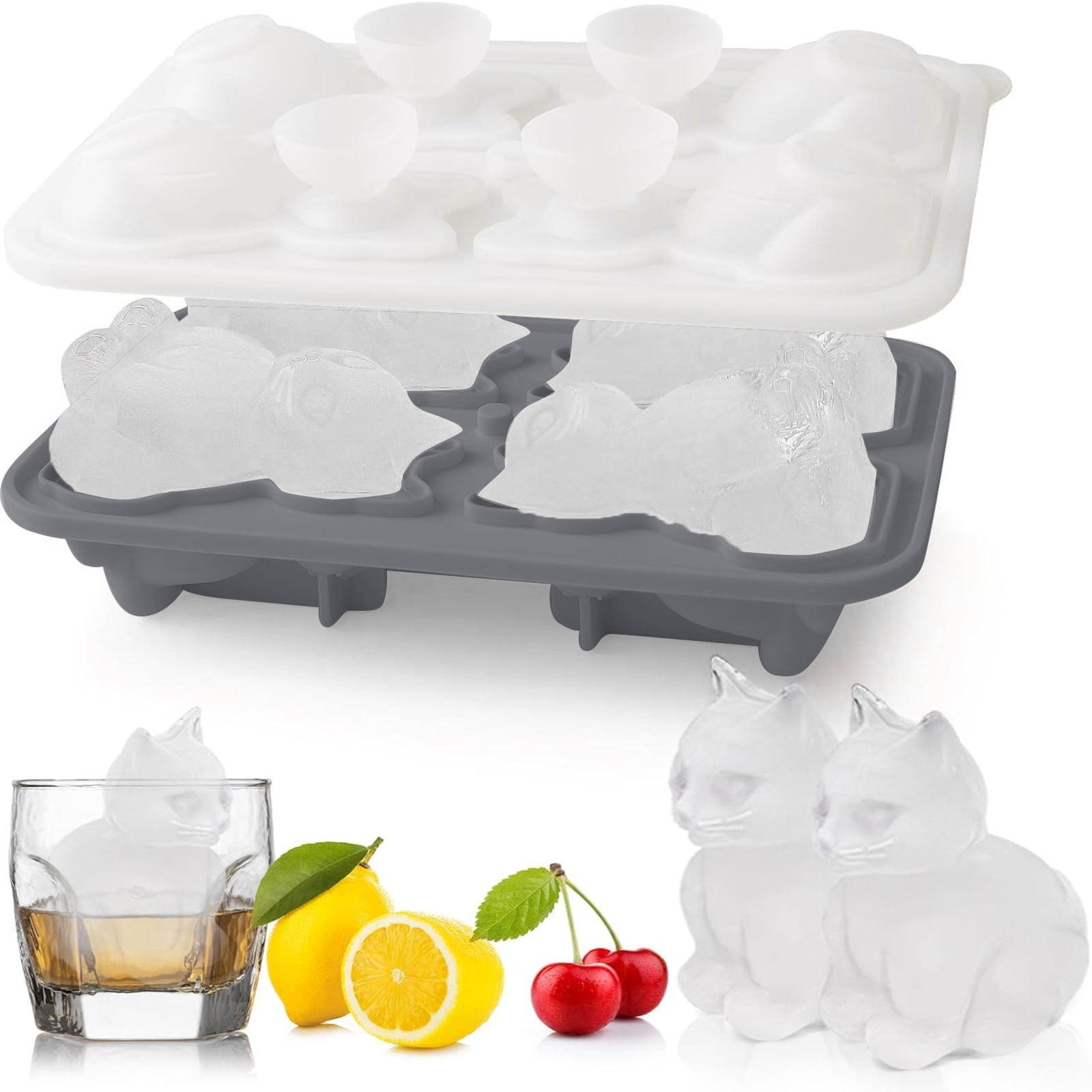 Olilia 3D Cat Ice Cube Mold,Slow-Melting & BPA-Free Silicone Cat Shapes ...