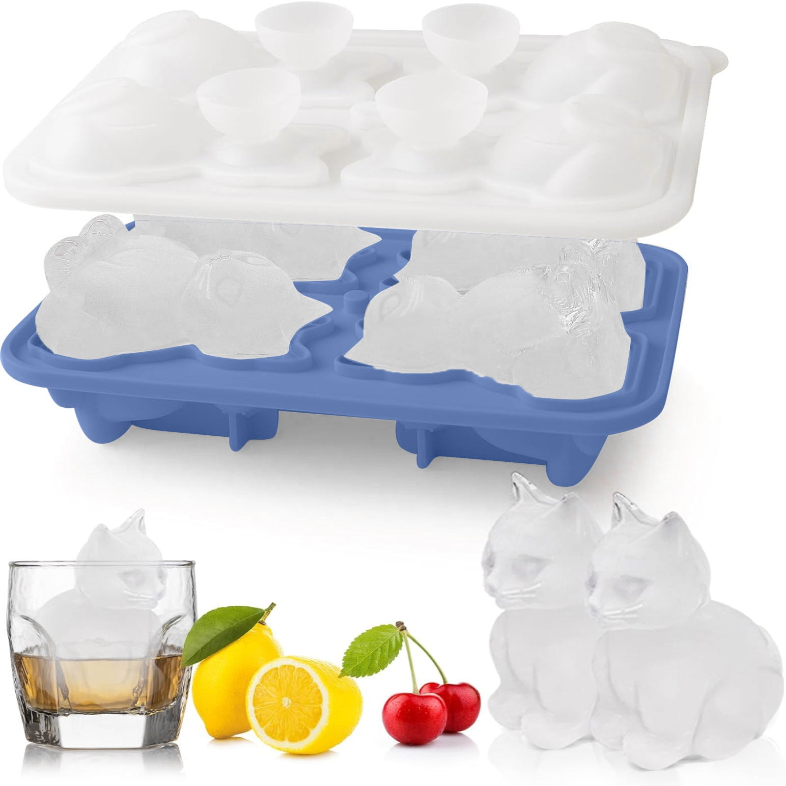 Olilia 3D Cat Ice Cube Mold,Slow-Melting & BPA-Free Silicone Cat Shapes ...