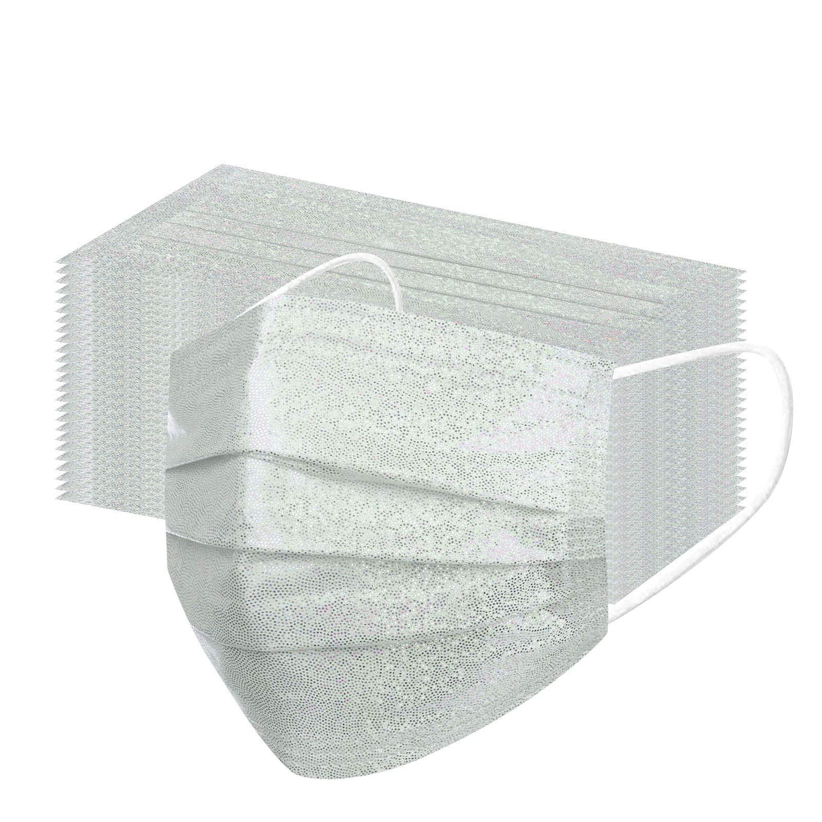 Olilia 50Pack Sparkly Cute Disposable Face Masks, White Glitter Face ...