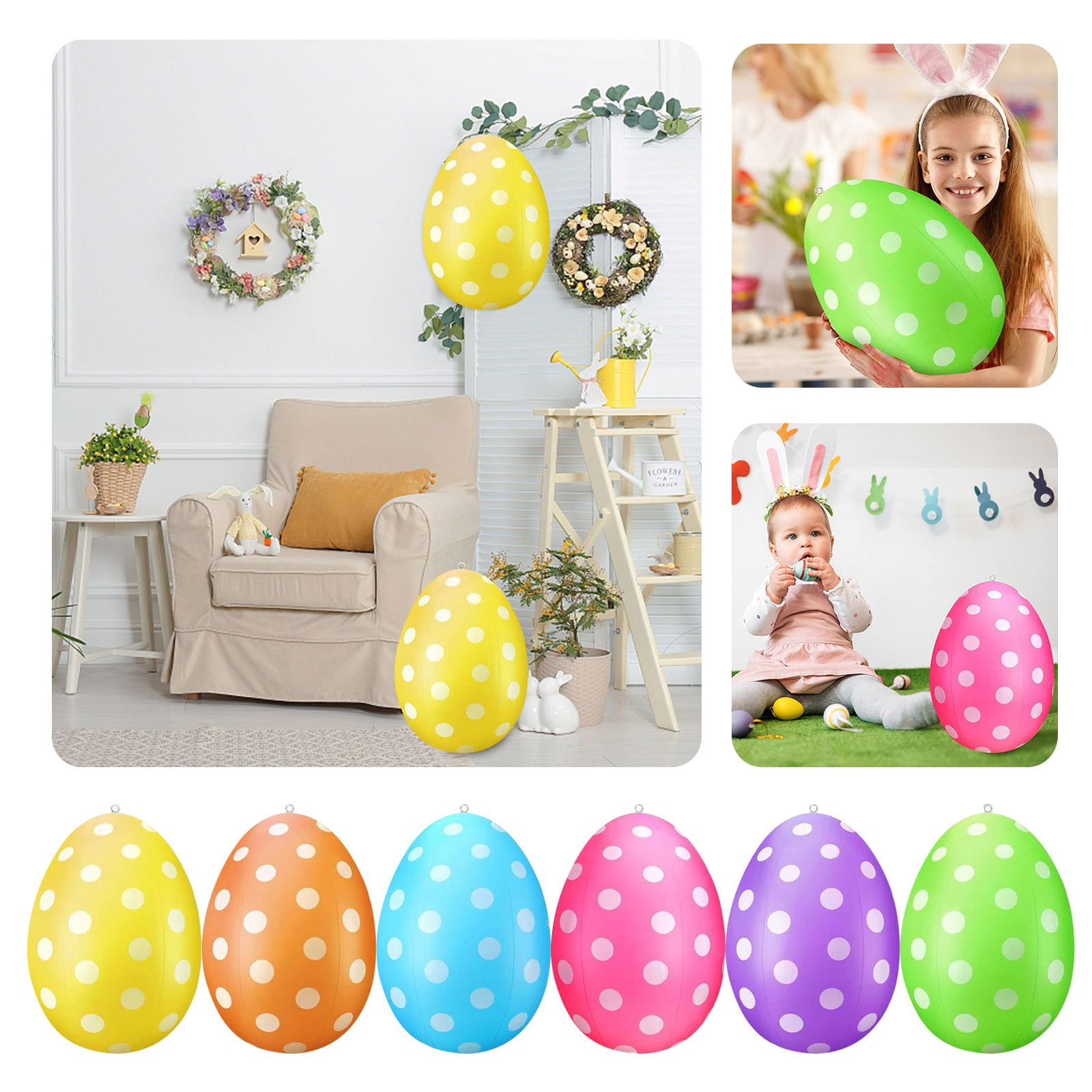 Olilia 6 Pcs 16 inch Inflatable Easter Eggs Decorations with Hand Pump ...
