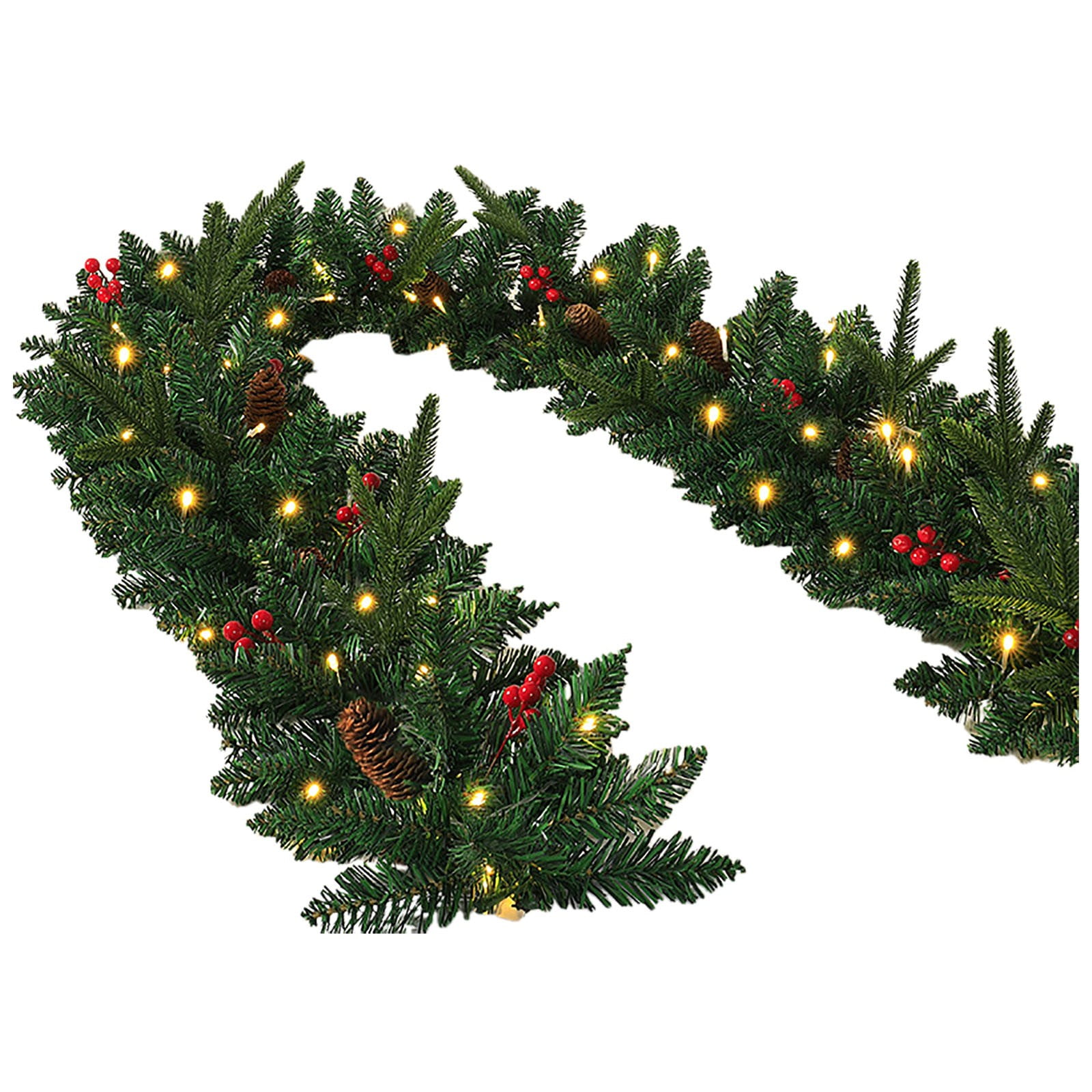 Olilia 8FT Christmas Garland Decoration with Warm Led Lights,Pre-Lit ...