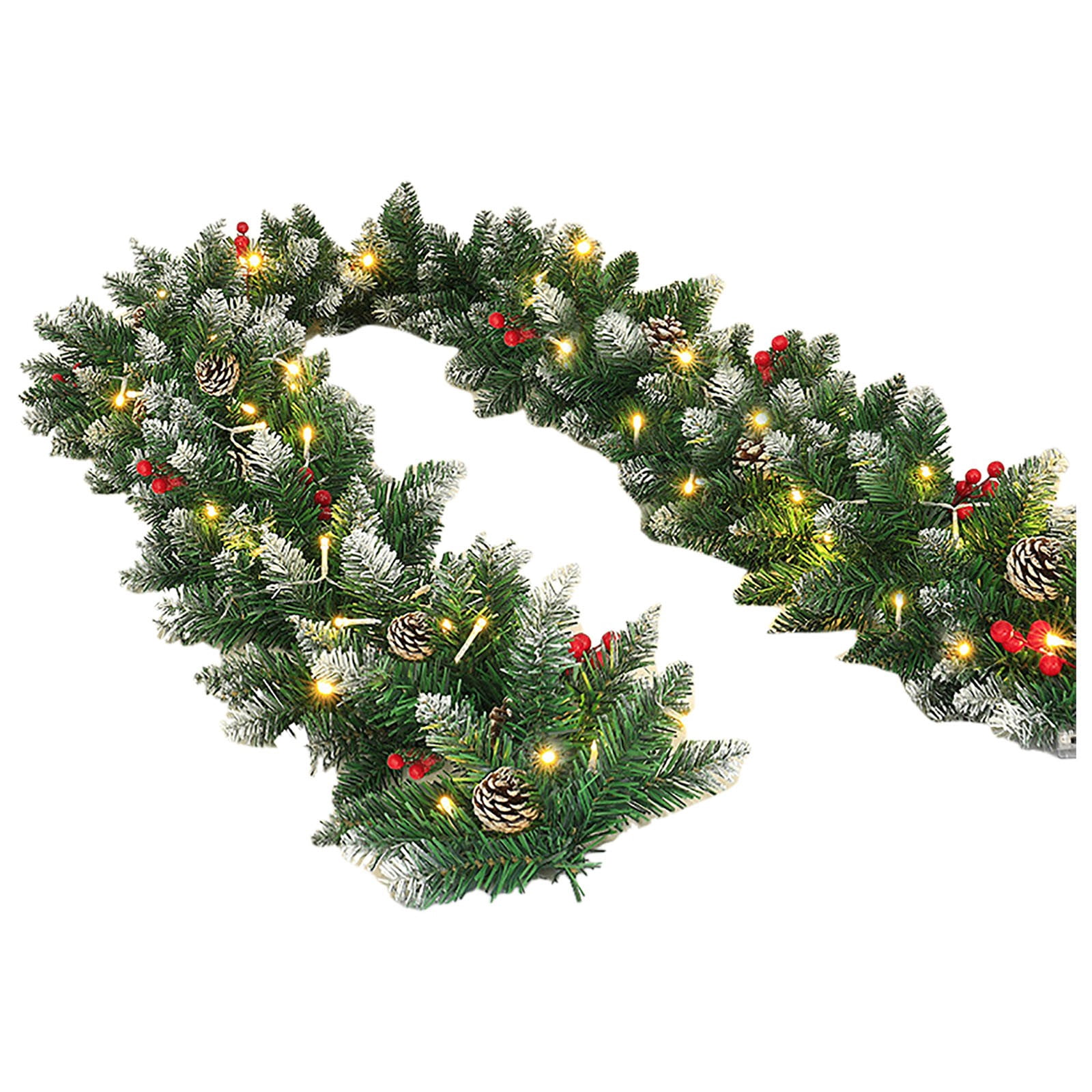 Olilia 8FT Christmas Garland Decoration with Warm Led Lights,Pre-Lit ...
