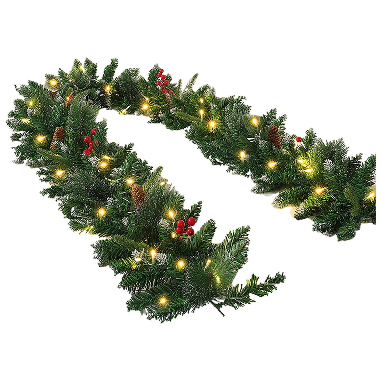 Olilia 8FT Christmas Garland Decoration with Warm Led Lights,Pre-Lit ...