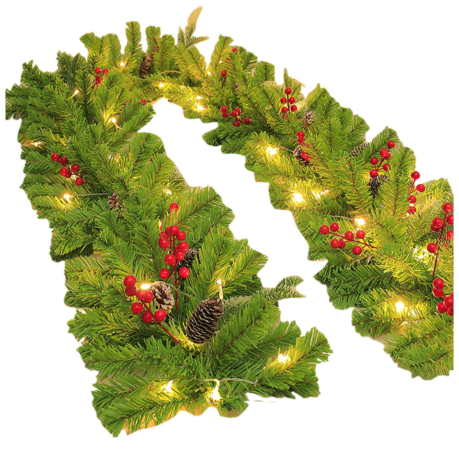 Olilia 8FT Christmas Garland Decoration with Warm Led Lights,Pre-Lit ...