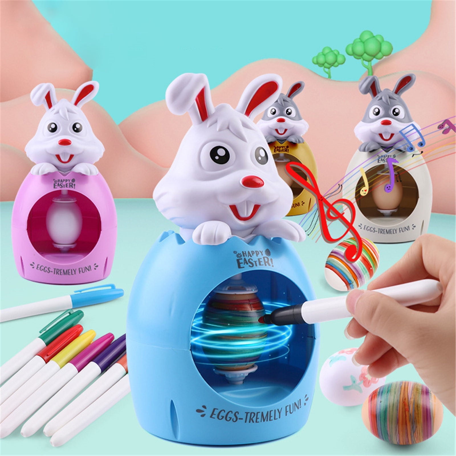 Olilia Easter Egg Decorating Kit, Egg Spinner with 8 Colorful Markers ...