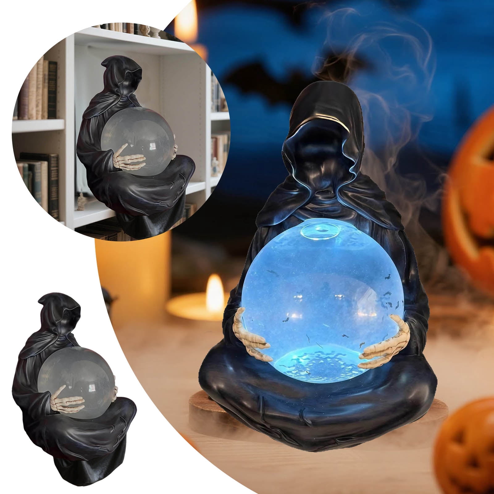 Olilia Grim Reaper Statue with Flying Bats Crystal Ball, Gothic Grim ...