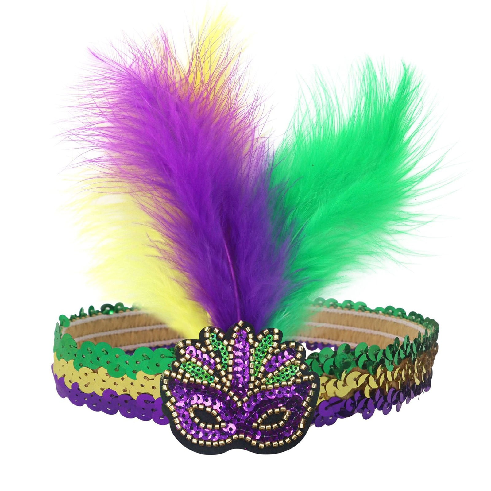 Olilia Mardi Gras Fleur De Lis Headbands Sequin Feather Fascinators ...