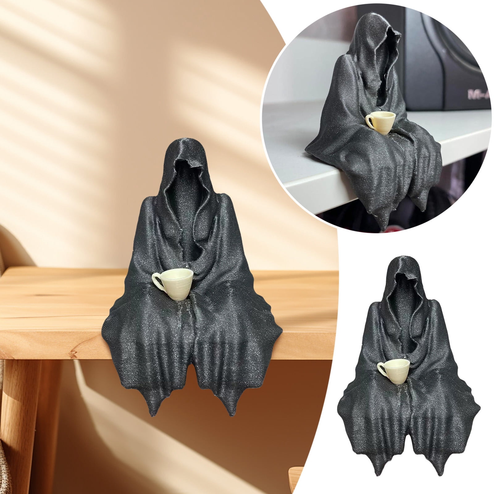 Olilia Seated Hooded Ghost Statue With Coffee And Tea Cup, Miniature ...