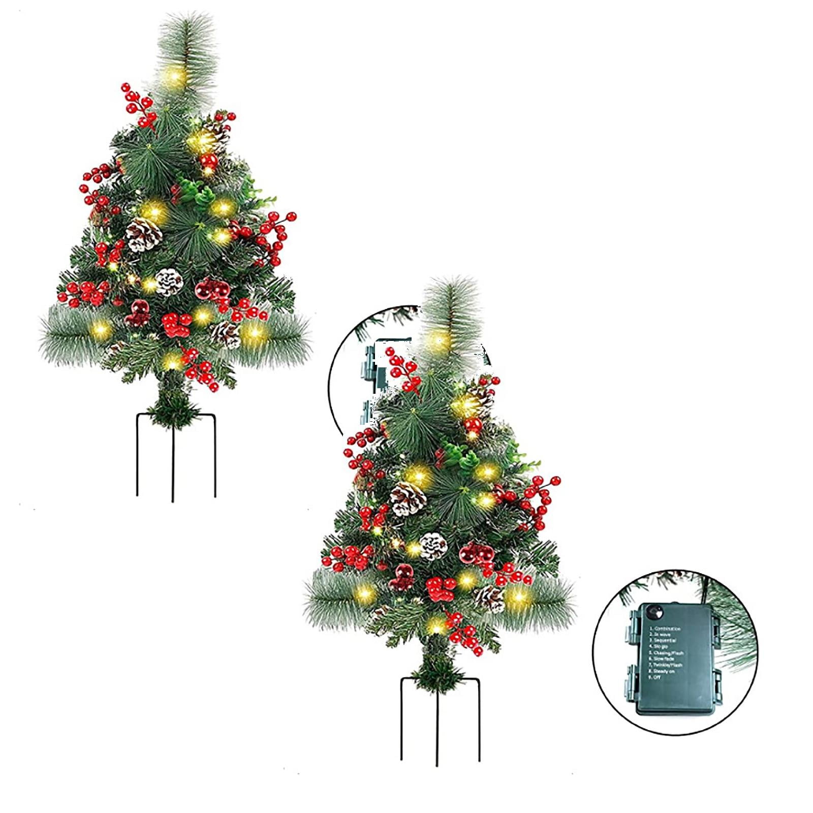 Olilia Set of 2 24" Outdoor Pathway Christmas Trees, Battery Operated Pre-Lit Artificial Xmas ...