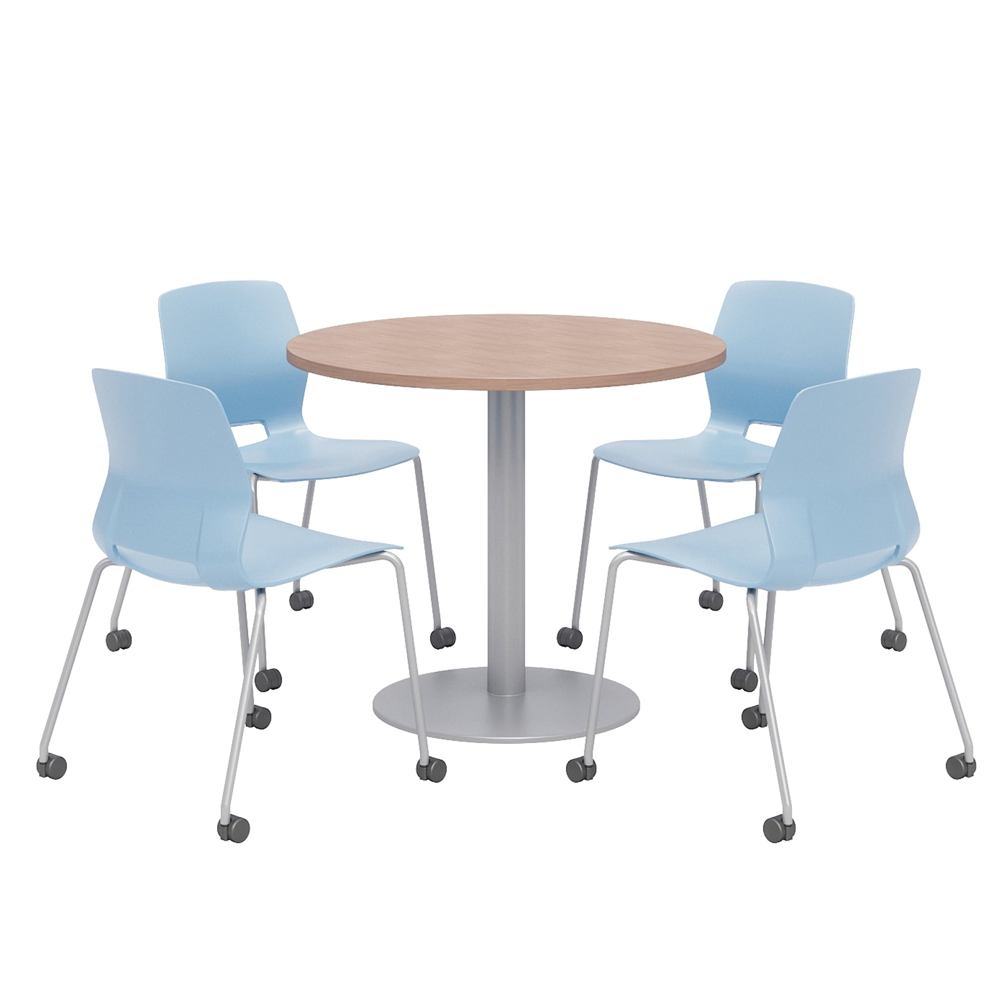 Olio Designs Cherry Round 42in Lola Dining Set - Blue Caster Chairs - Walmart.com