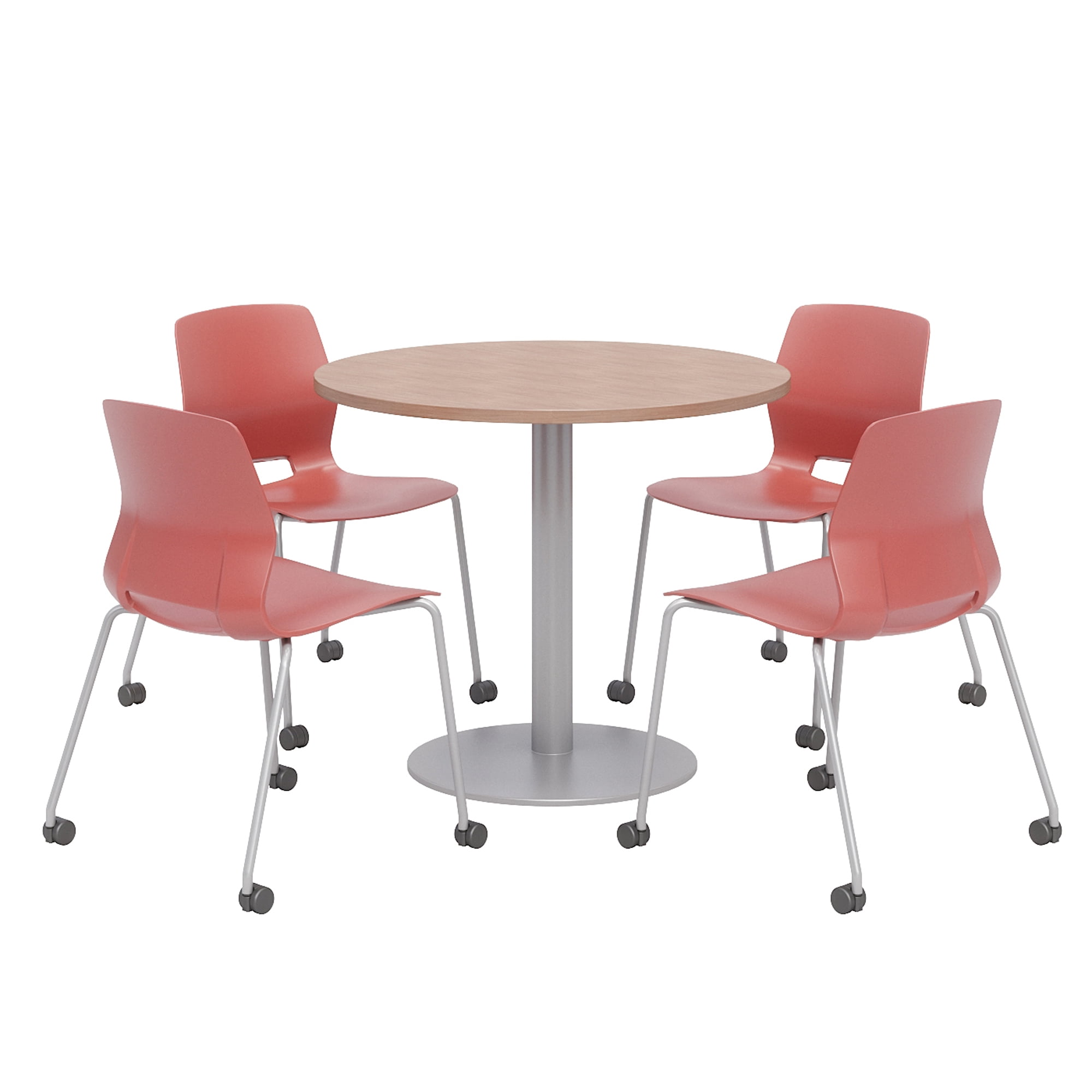 Olio Designs Cherry Round 42in Lola Dining Set - Coral Caster Chairs ...