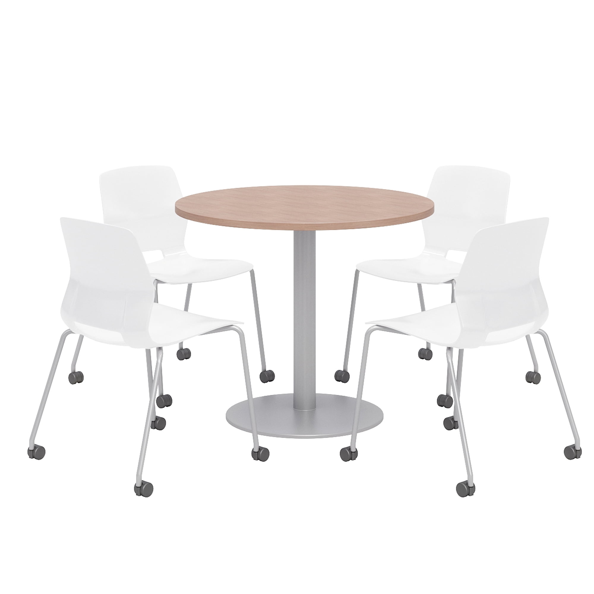 Olio Designs Cherry Round 42in Lola Dining Set - White Caster Chairs ...