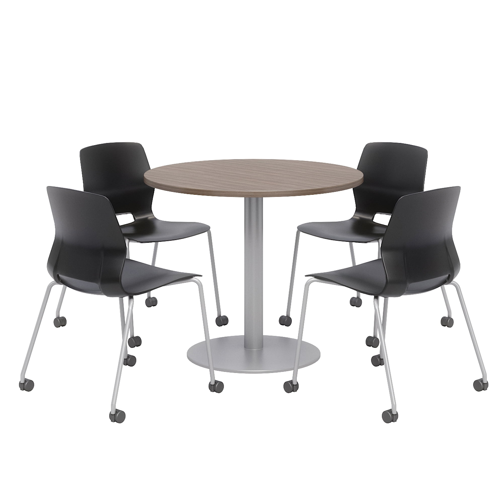 Olio Designs Teak Round 36in Lola Dining Set - Black Caster Chairs ...