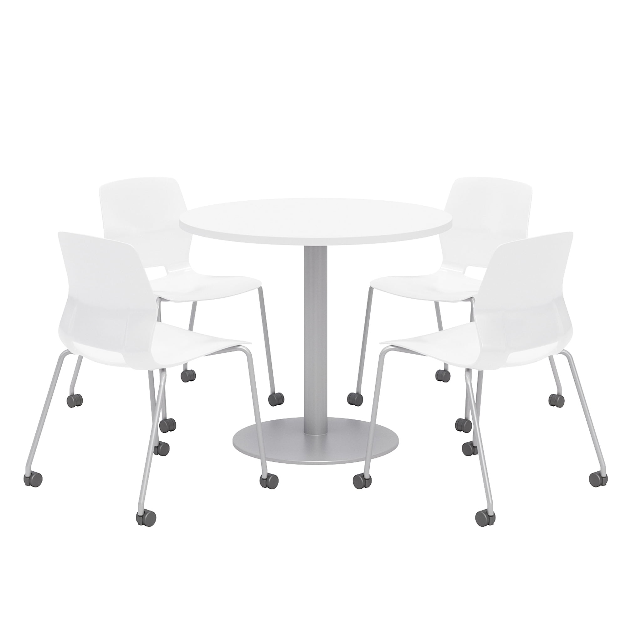 Olio Designs White Round 42in Lola Dining Set - White Caster Chairs ...