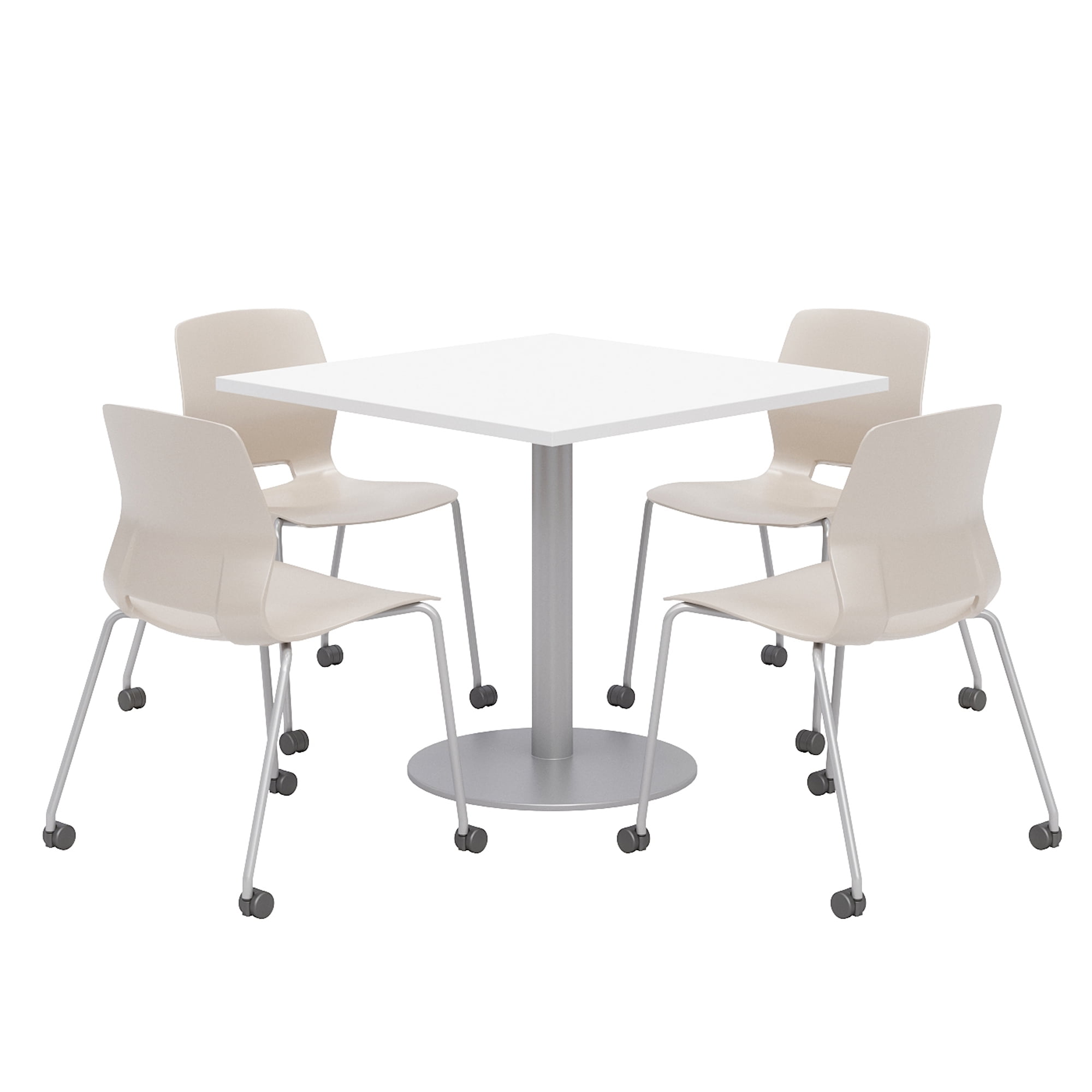 Olio Designs White Square 36in Lola Dining Set - Moonbeam Caster Chairs ...