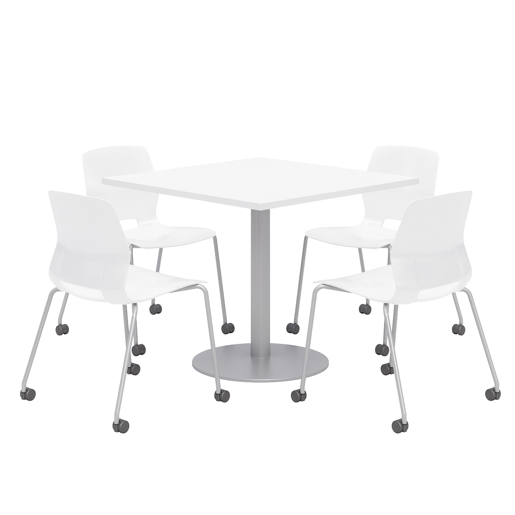 Olio Designs White Square 42in Lola Dining Set - White Caster Chairs - Walmart.com