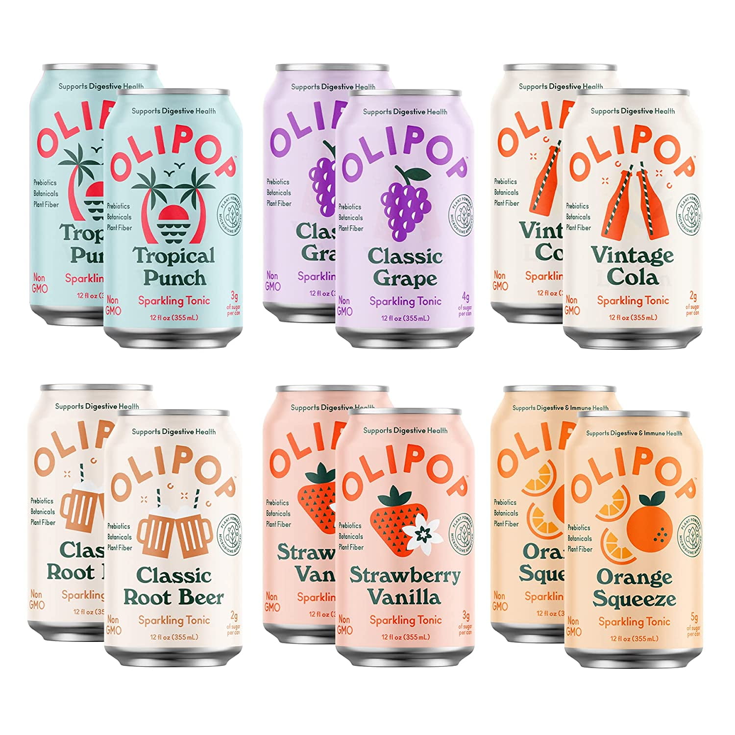 Olipop - 6-Flavor Sparkling Tonic Variety Pack, Prebiotic Soda Sampler ...