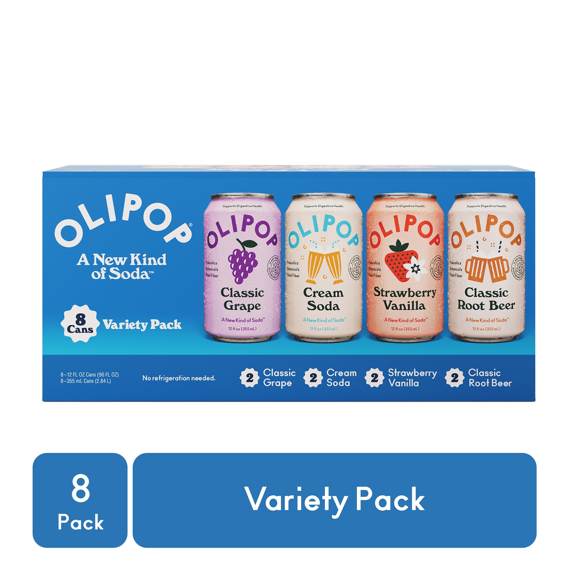 OLIPOP Prebiotic Soda, Variety Pack, 12 fl oz, 8 Pack - Walmart.com