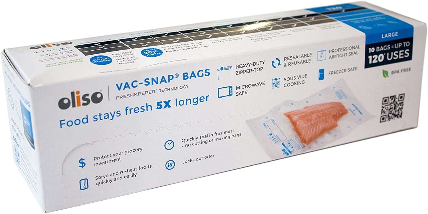 Oliso Pro VAC-SNAP Bags for Oliso Vacuum Sealers (Large, 1 Gallon, 10 ...